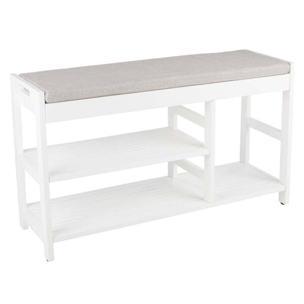 Lavish Home Shoe Storage Bench with Cushioned Seat, White 80-ENTRYSR-8 ...