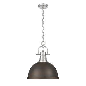Golden Lighting Duncan 100-Watt 1-Light Pewter Pendant Light with Steel ...
