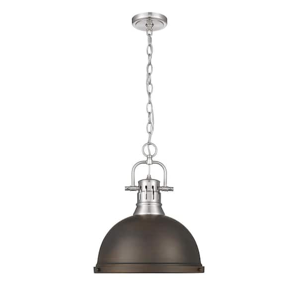 Golden Lighting Duncan 100-Watt 1-Light Pewter Pendant Light with Steel ...