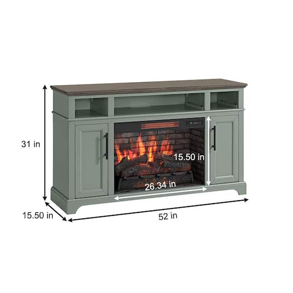 Home Decorators Collection Hillrose 52 in. Freestanding Electric Fireplace TV Stand in Pale Mint with Rustic Taupe Oak Top 2240FM 26 326 The Home Depot