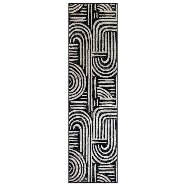 World Rug Gallery Contemporary Lines Area Rug Black 2 ft. 3 in. x 8 ft ...
