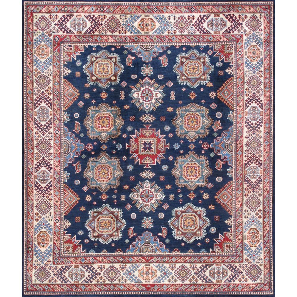 Pasargad Home Tribal Navy/Ivory 8 ft. x 9 ft. Oriental Area Rug KAZ ...