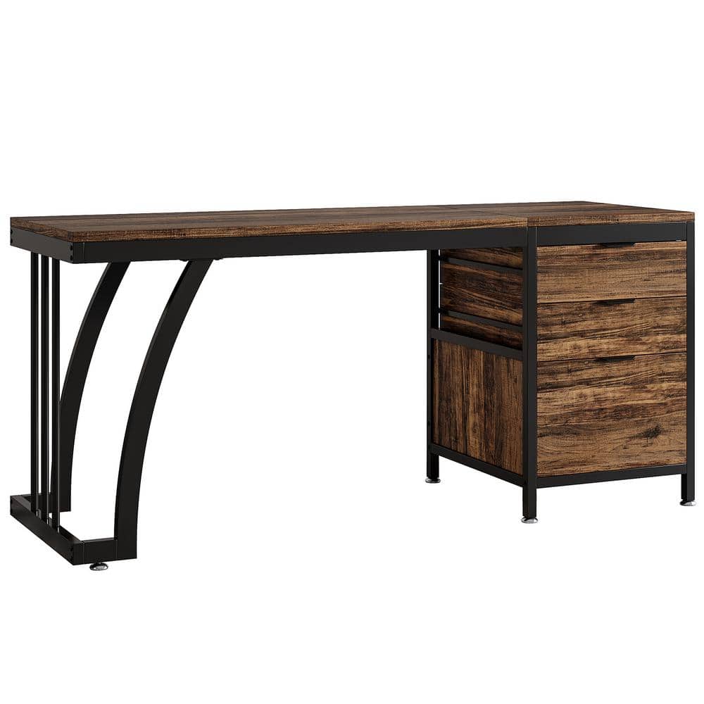 BYBLIGHT Helotes Rustic Brown Makeup Vanity Desk with 3-Drawers, 59 in ...
