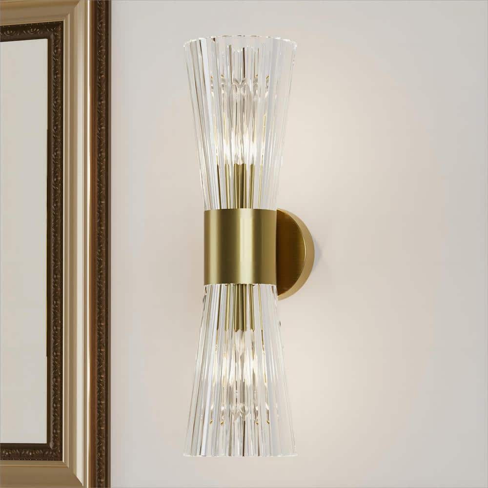 Maxax Washington 16.75 in. W 2-Light Brushed Gold Industrial Wall ...