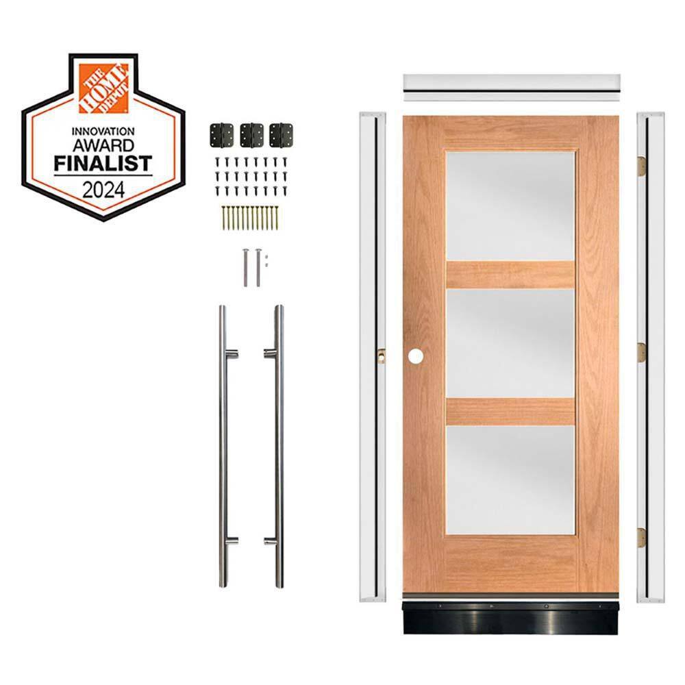Krosswood Doors DIY Faux Pivot 36 x 79 in. 3-Lite Right-Hand Frosted ...