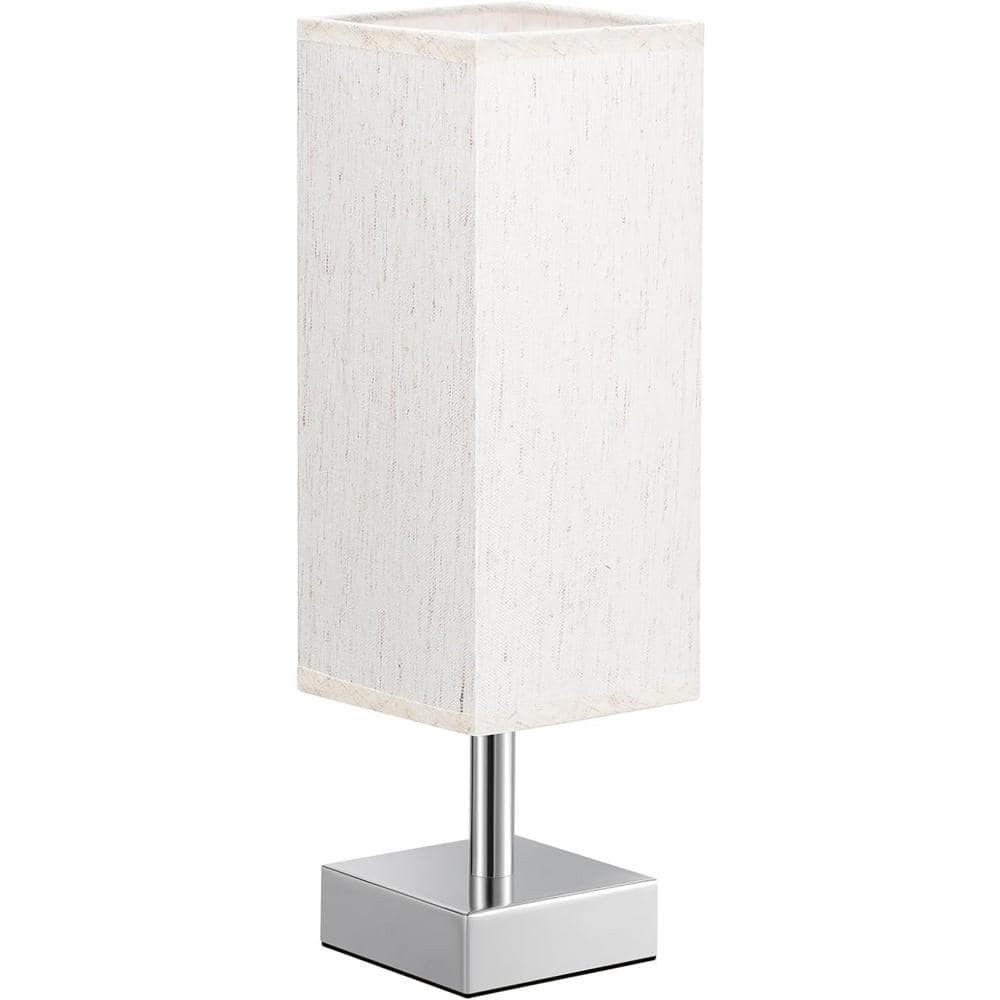 Etokfoks 13.2 in. Silver Minimalist Small Table Lamp for Bedroom with ...