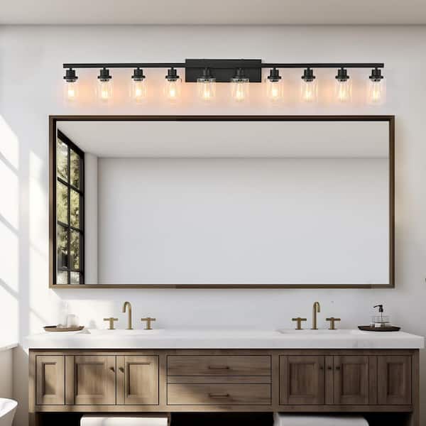 Reviews for LINJO 65 in. 10-Light Black Rustic Farmhouse Bathroom ...