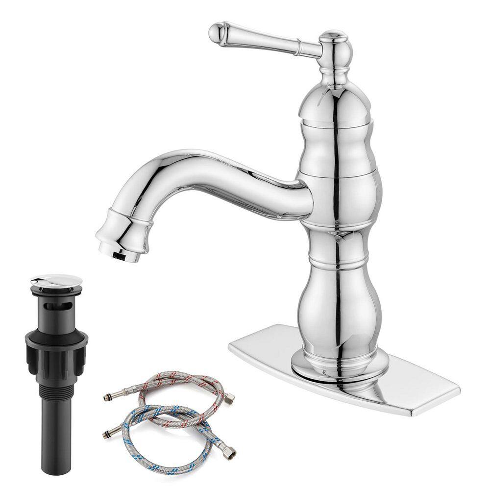 Single Handle Single Hole Bathroom Faucet with Deckplate Included and ...