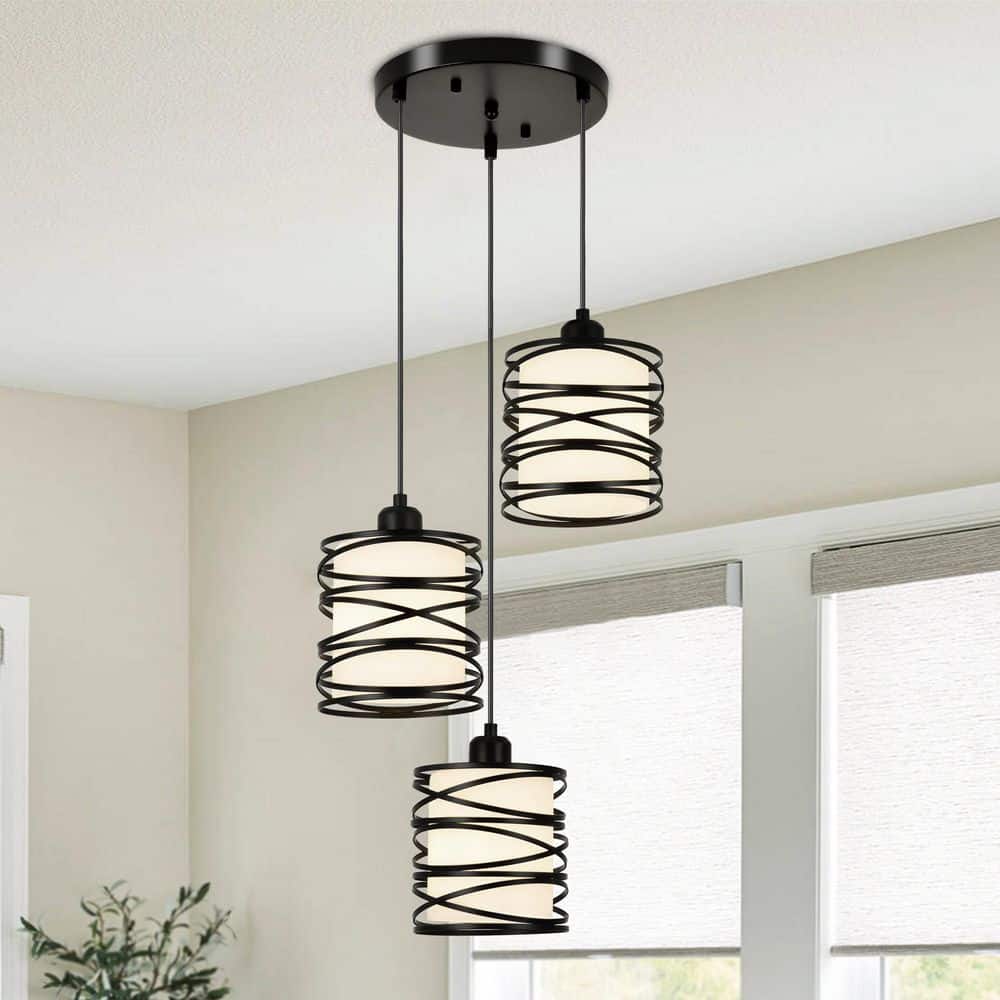 Henveton Jasslynn 40 Watt 3 Light Black Modern Pendant Light with ...