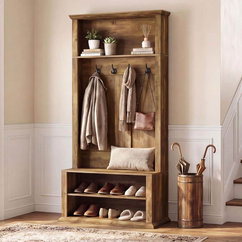 TRIBESIGNS WAY TO ORIGIN Billie Rustic Brown Engineered Wood Hall Tree ...