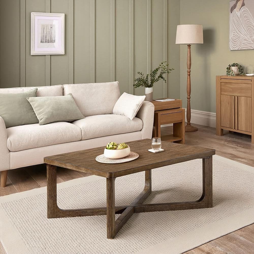 Lazzara Muriel 48 in. Light Brown Finish Rectangle Wood Cocktail Table ...