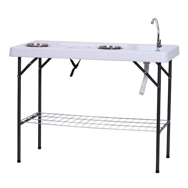 Otryad 49 in. Black Rectangle HDPE Folding Picnic Table, Outdoor ...