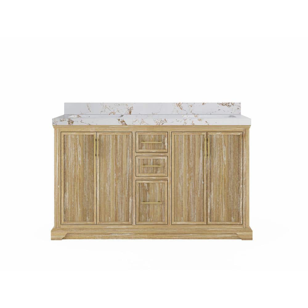 Willow Collections Alys Teak 60 in. W x 22 in. D x 36 in. H Double Sink ...