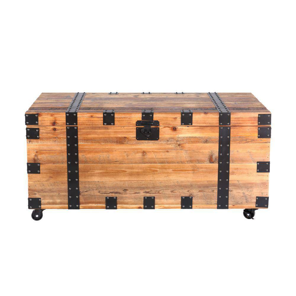 THE URBAN PORT Blake 41 in. Brown and Black Rectangle Solid Wood Trunk ...