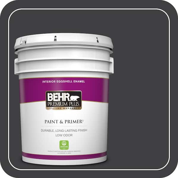 BEHR PREMIUM PLUS 5 gal. #ECC-10-2 Jet Black Eggshell Enamel Low Odor ...