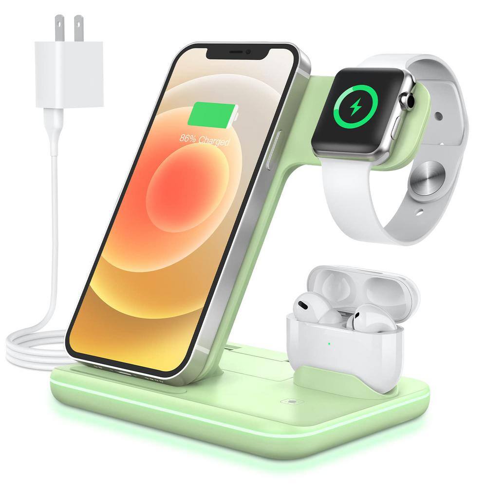 Etokfoks Upgraded 3 in 1-Mint Green Wireless Charging Station Wireless ...