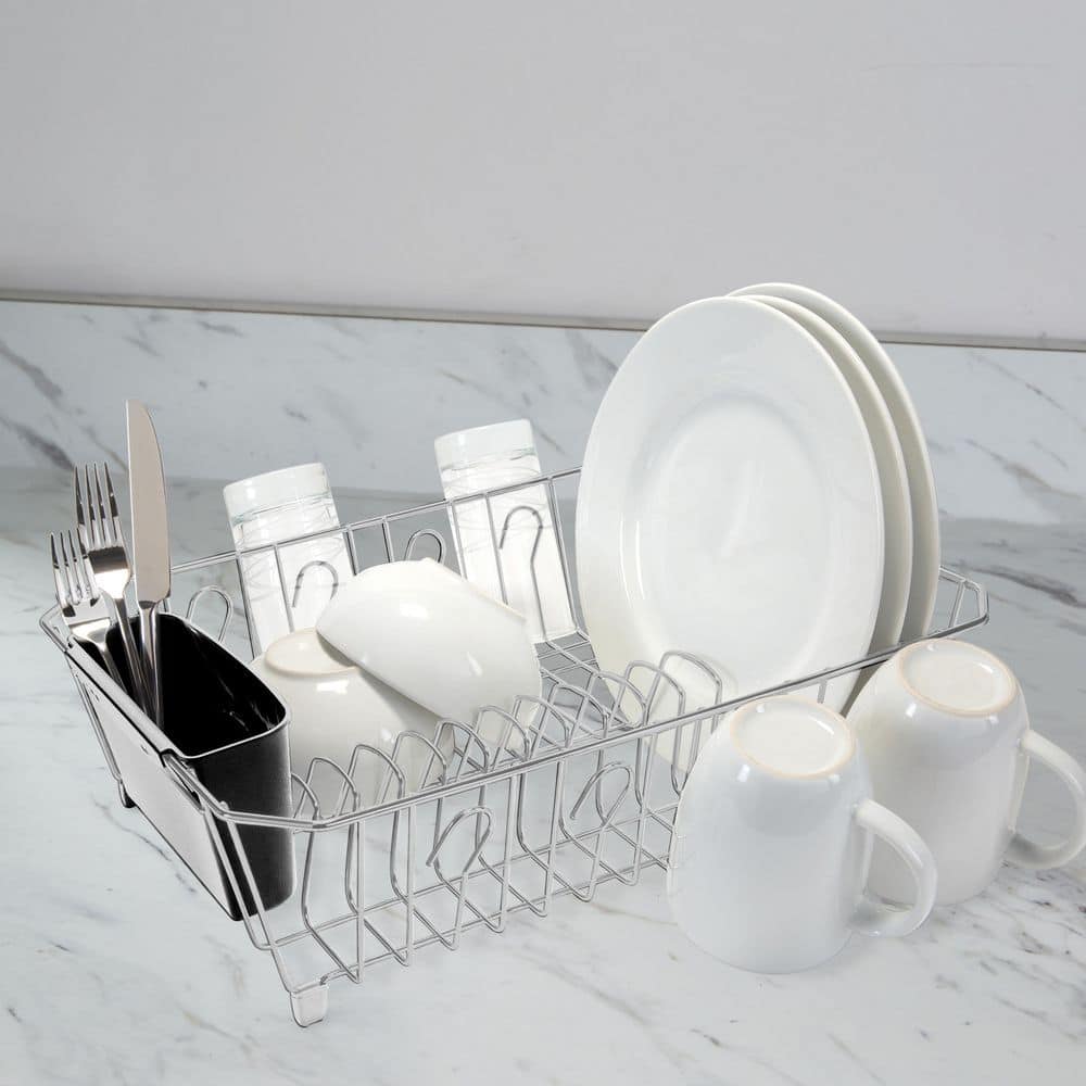 Kitchen Details Grey Dish Rack Organizer with Cutlery Basket 4030-GREY ...