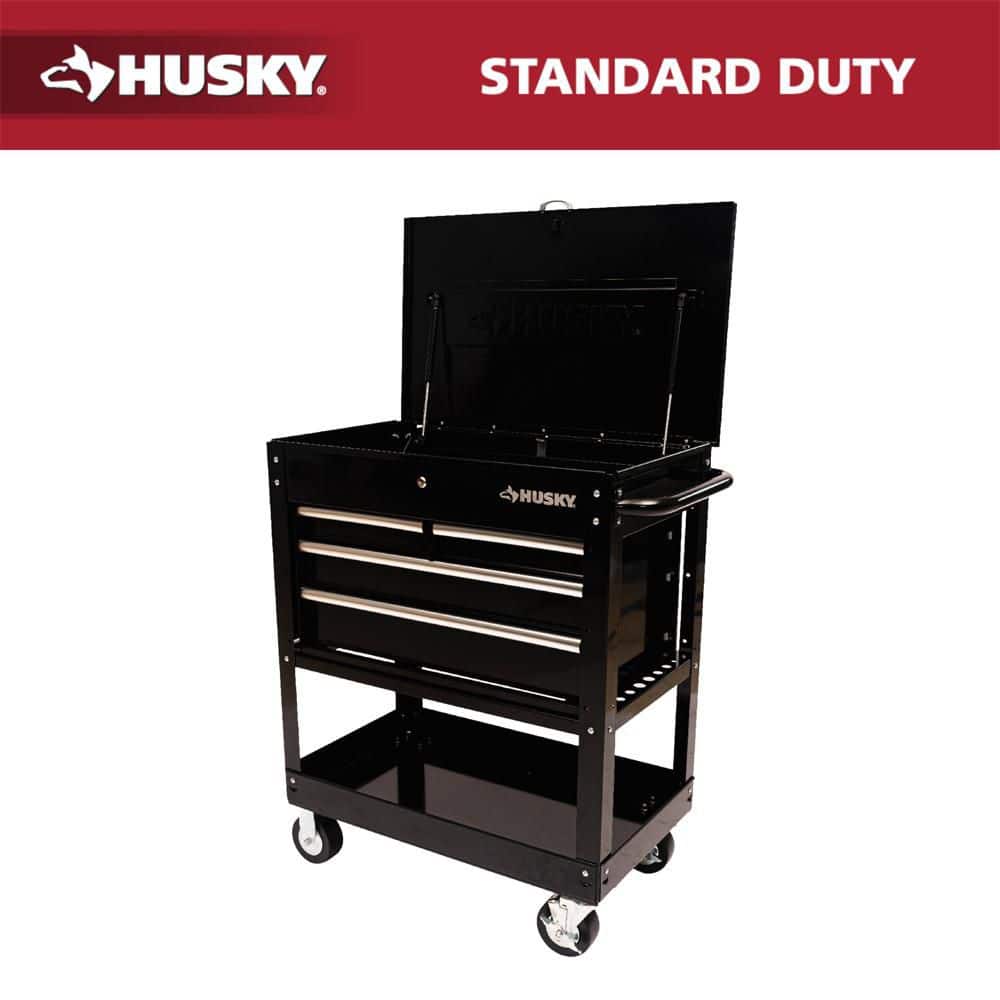 Husky 33 in. W 4-Drawer Mechanics Tool Utility Cart in Gloss Black ...