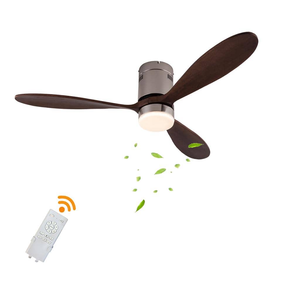 OUKANING 52 in. LED Indoor Brown 6-Speed Adjustable Ceiling Fan with ...
