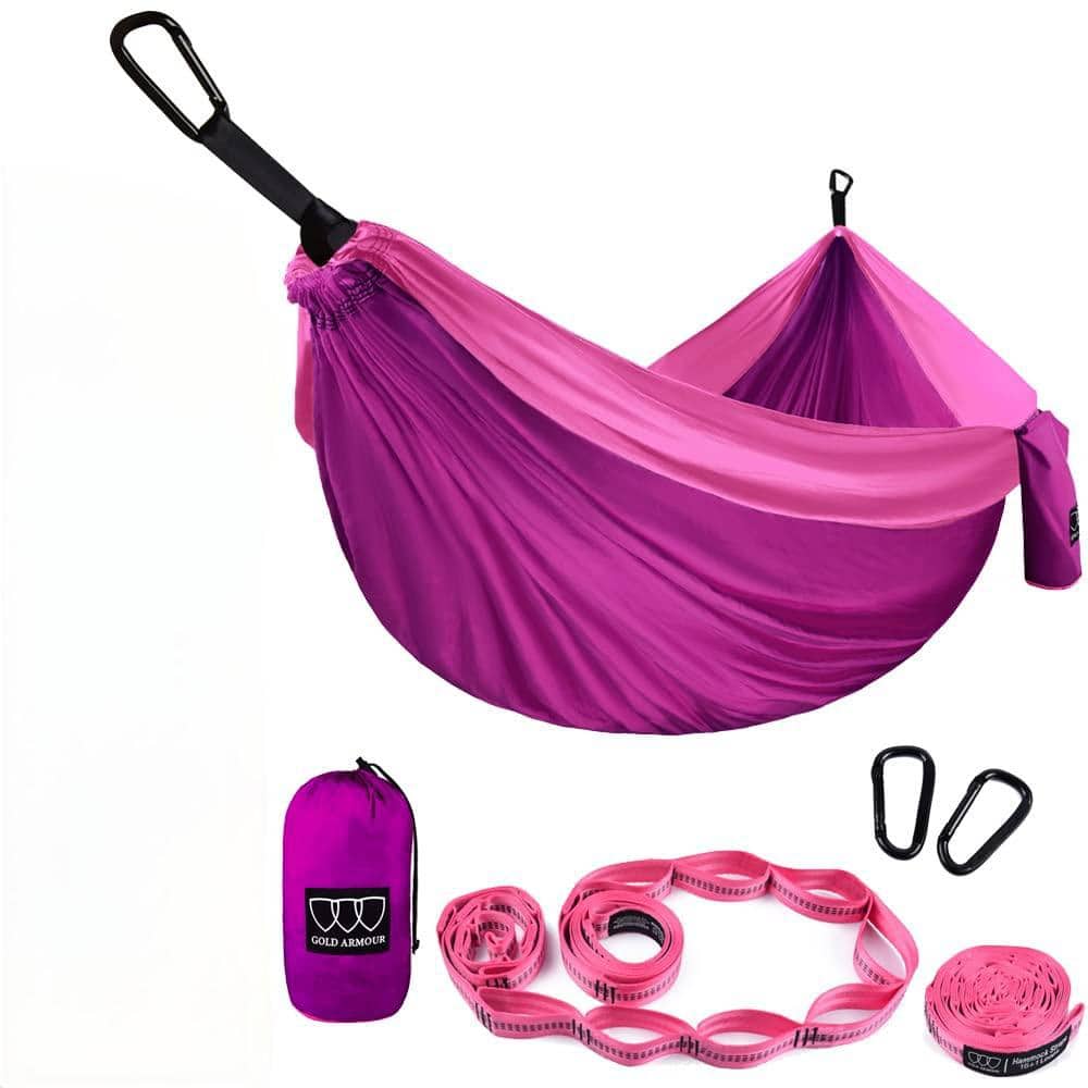 Angel Sar 10.4 ft. 2-Person Portable Camping Hammock in Fuchsia and ...