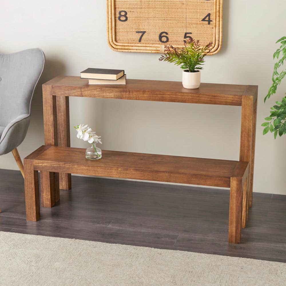 Litton Lane 52 in. Brown Extra Large Rectangle Wood Console Table with ...