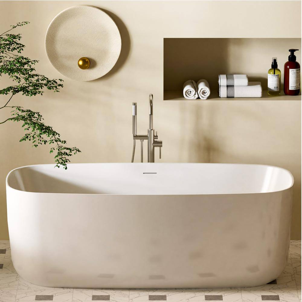 MYCASS 59 in. L x 28.34 in. W Acrylic Flatbottom Freestanding Soaking ...