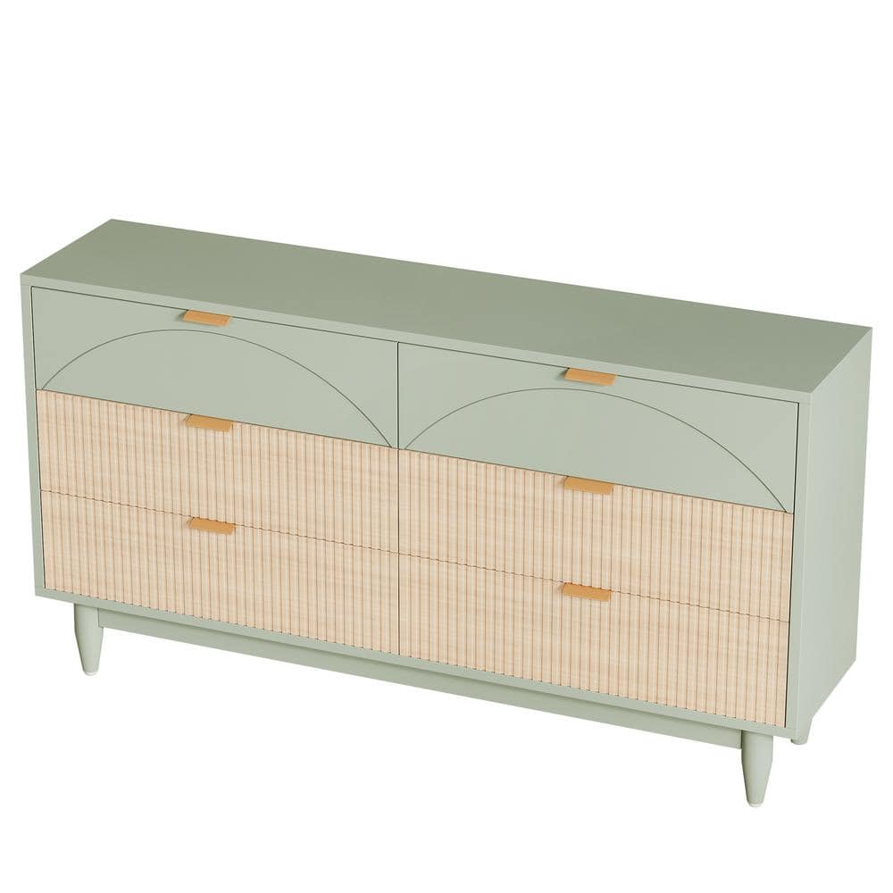 BYBLIGHT Modern 6 Drawer 55 in. Wide Light Green Chest of Drawers with ...