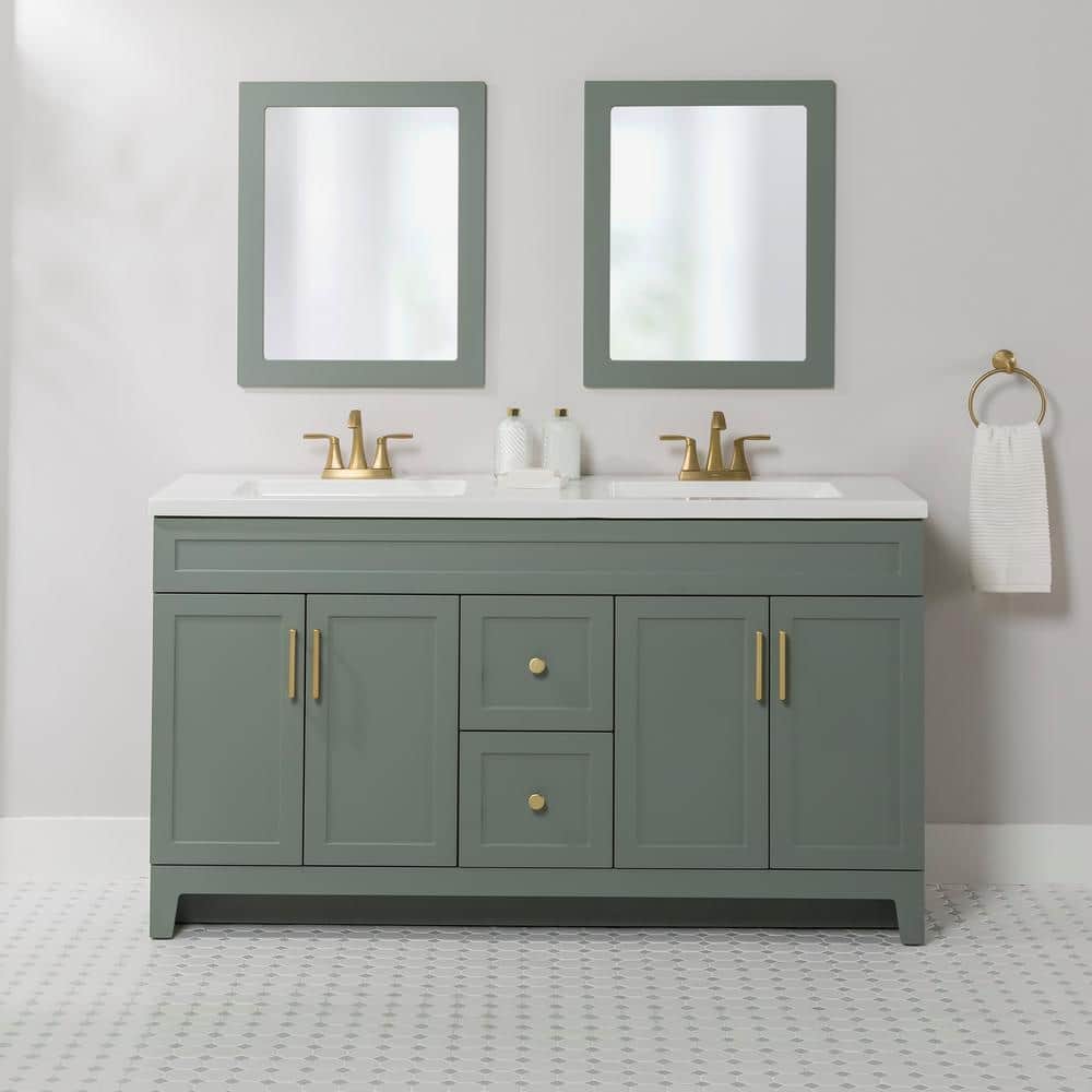Glacier Bay Chasbury 61 in. Double Sink Palm Green Bath Vanity with ...