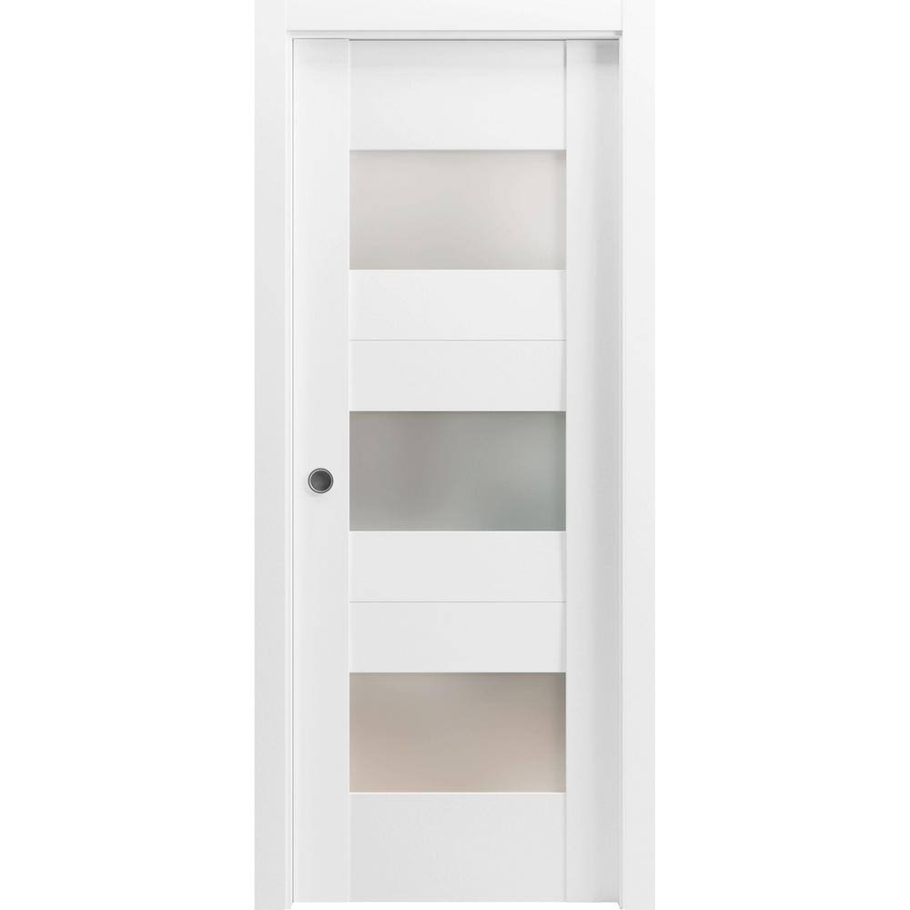 VDOMDOORS 18 in. x 80 in. 1 Panel White Finished Solid MDF Sliding Door ...