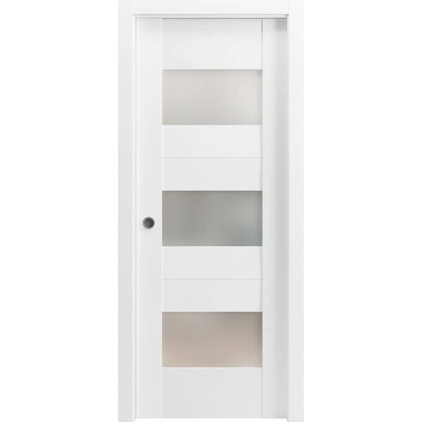 VDOMDOORS 24 in. x 80 in. 1 Panel White Finished Solid MDF Sliding Door ...