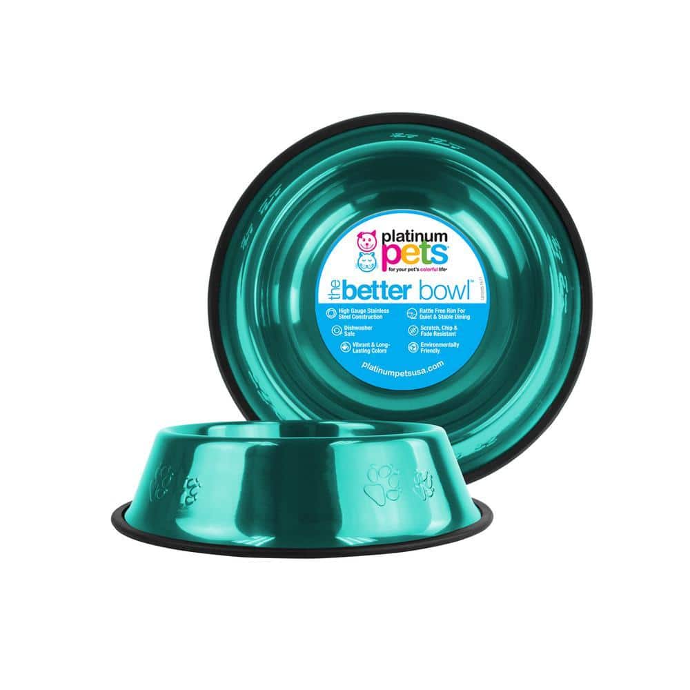 Platinum Pets Embossed Non-Tip Stainless Steel Cat/Dog Bowl, Caribbean ...