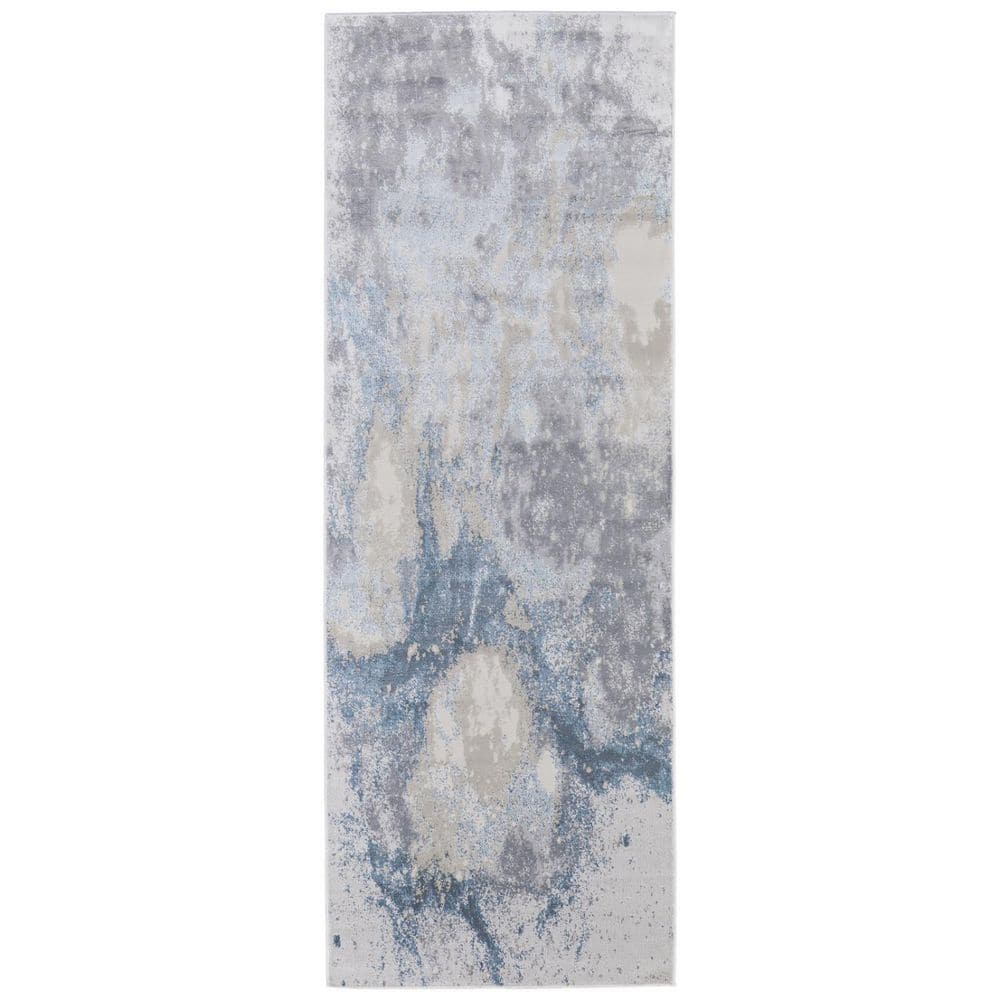 HomeRoots 2 ft. x 8 ft. Blue Abstract Area Rug 2000512849 - The Home Depot