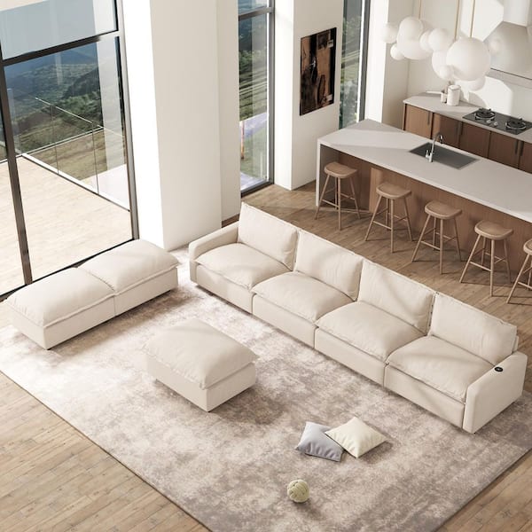 J&E Home 148.82 in. Square Arm 7-Piece Linen Modular Free Combination ...