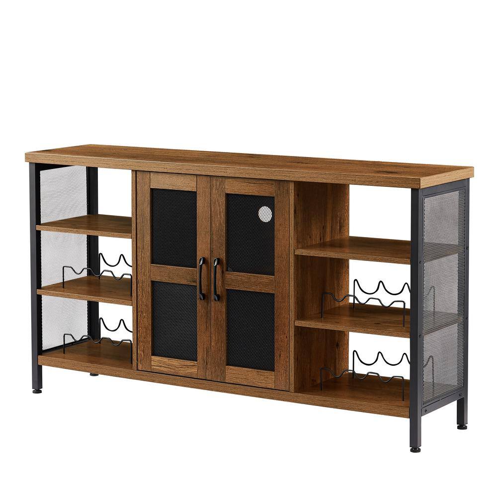 Spaco Brown Oak Wine Bar Cabinet with Wine Racks and Stemware Holder ...