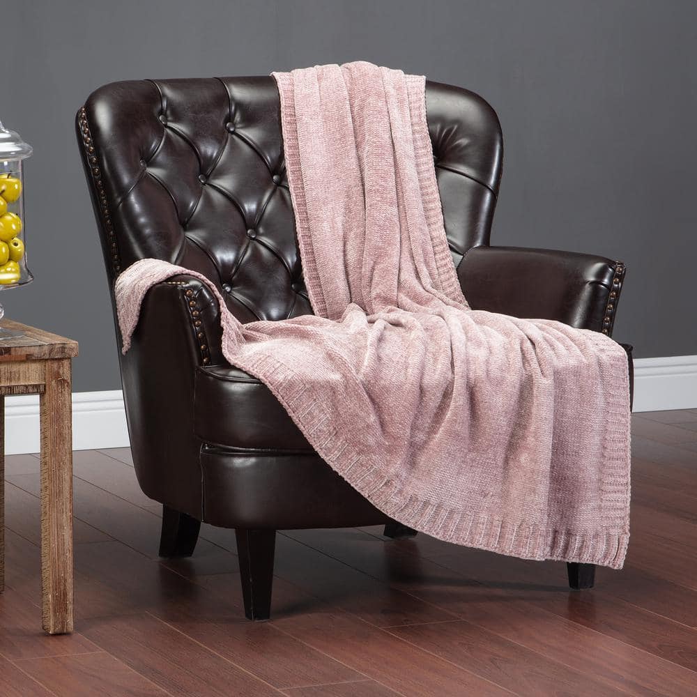 CHANASYA Chenille Blush Shimmery Textured Polyester Knit Throw Blanket ...