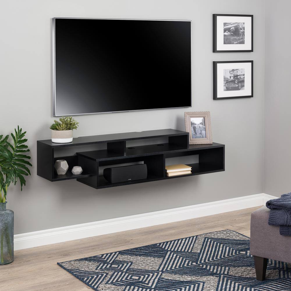 Prepac Modern Black Wall Mounted Media Console and Storage Shelf BCAW ...