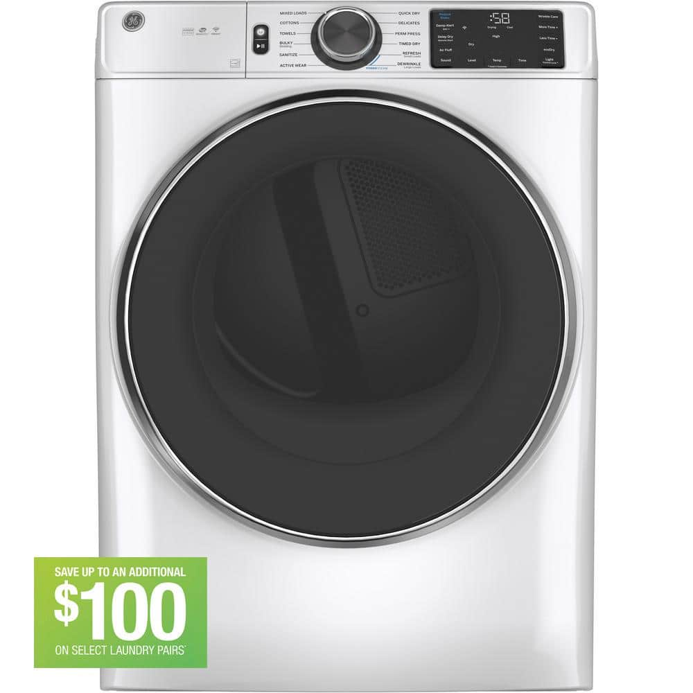 GE 7.8 cu.ft. Smart Front Load Electric Dryer in White with Steam and ...