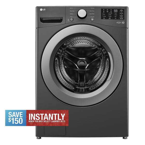 LG 5.0 cu. ft. Stackable Front Load Washer in Middle Black with 6 ...