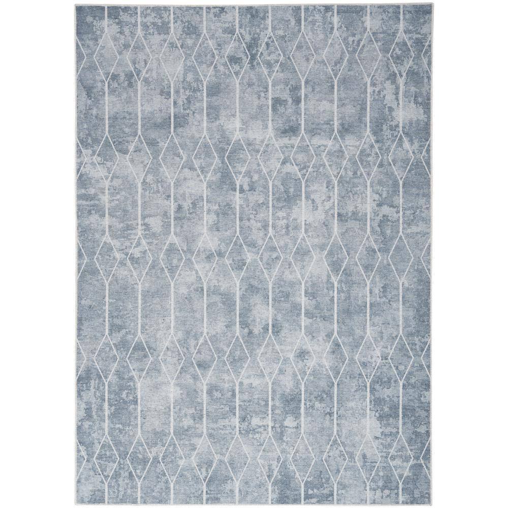 Machine Washable Series 1 Blue Grey 6 ft. x 9 ft. Geometric ...
