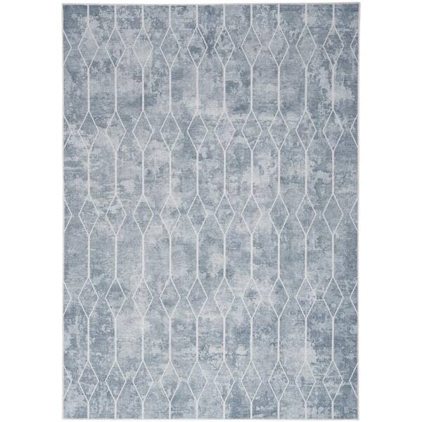 Machine Washable Series 1 Blue Grey 6 ft. x 9 ft. Geometric ...