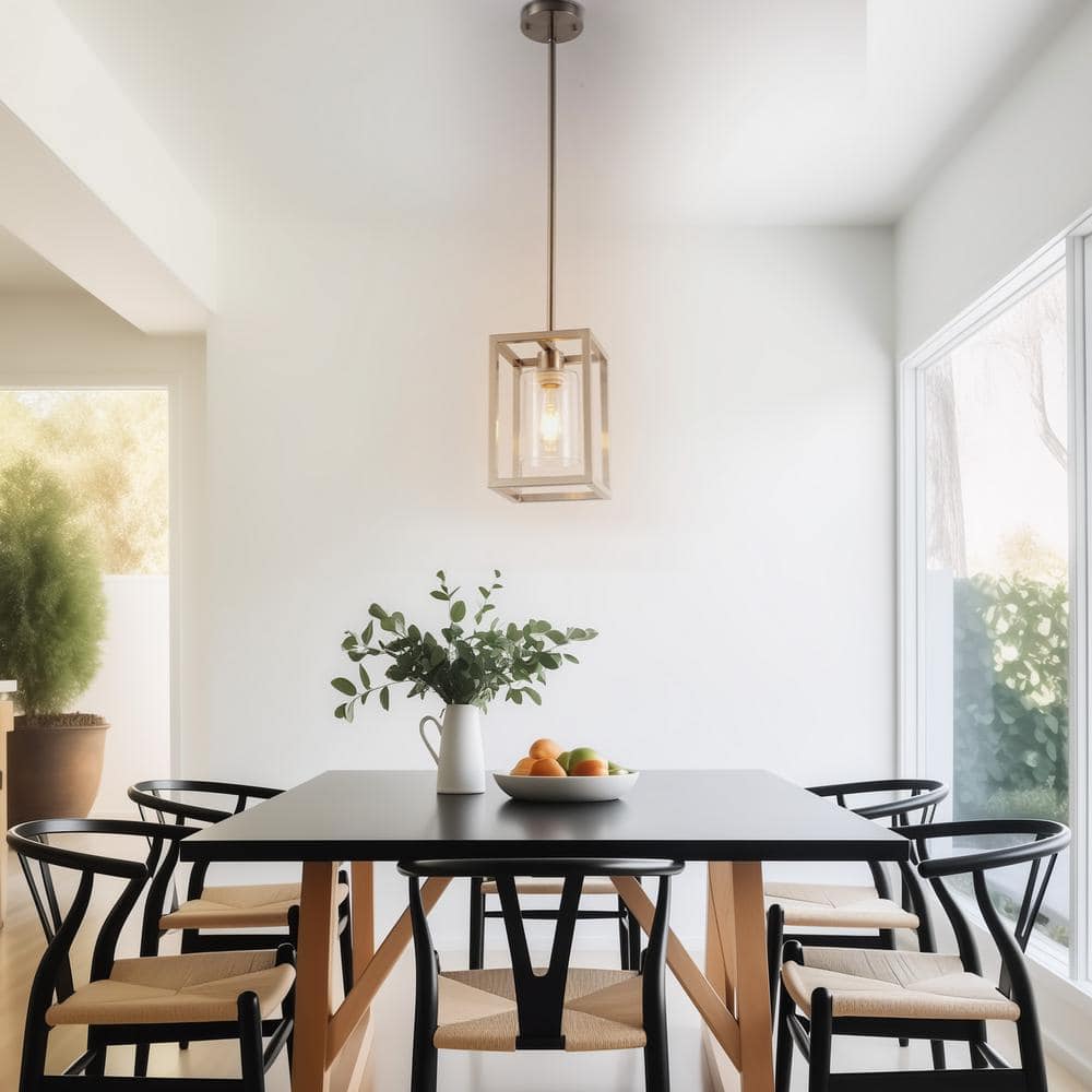 YANSUN 1-Light Brushed Nickel Pendant Light with Clear Glass Shade ...