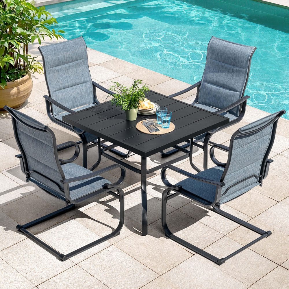 Nuu Garden Black 5-Piece Metal and Padded Textilene Square Outdoor ...