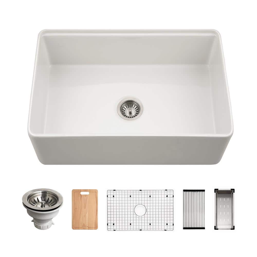 HOUZER Aspire 30 in. Farmhouse Apron Front Single Bowl Matte White ...