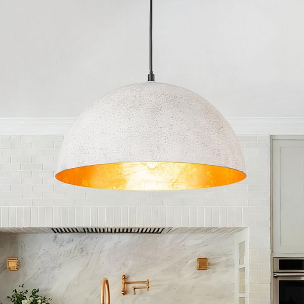 Y'INSP Brava 1-Light Antique White and Gold Leaf Dome Pendant Light ...