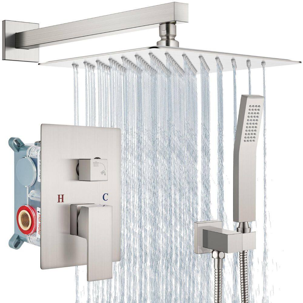 1-Handle Wall Mount Shower Trim Kit in Brushed Nickel with Hand Shower ...