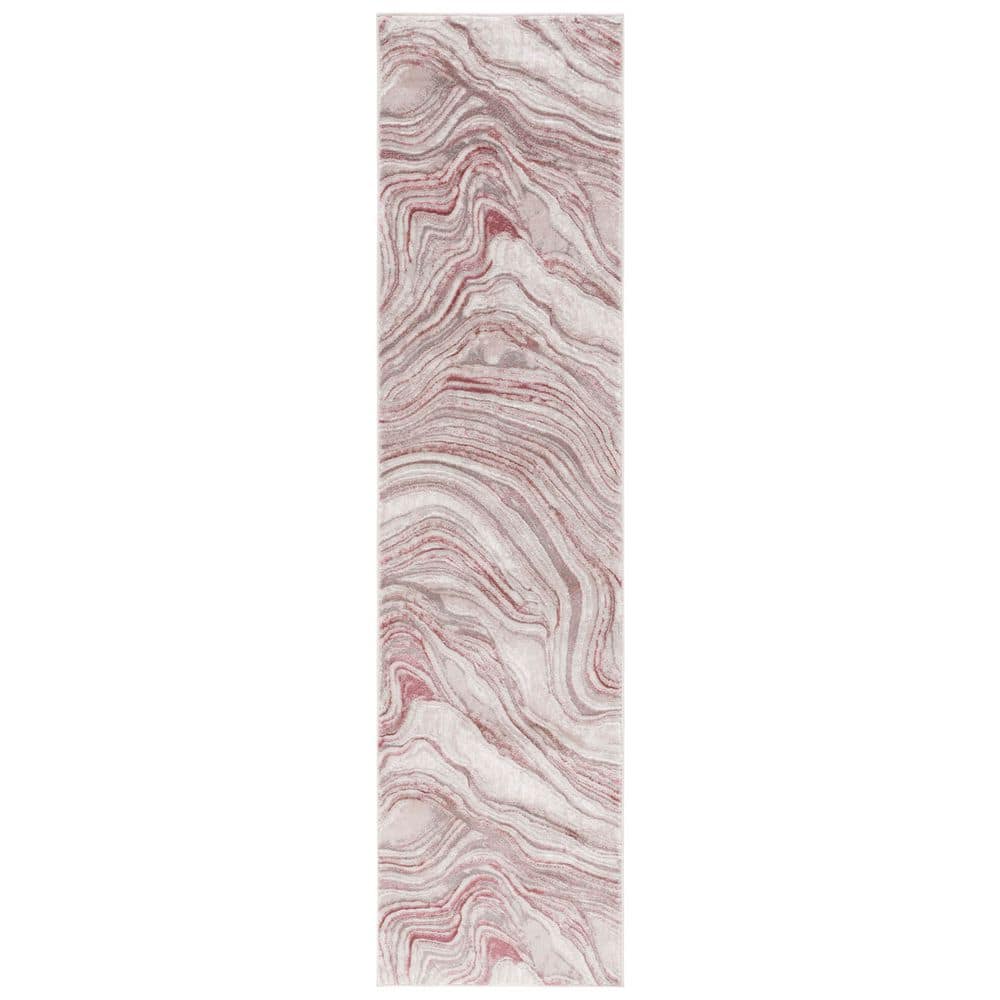 SAFAVIEH Meadow 2 ft. x 8 ft. Pink/Beige Marble Swirl Runner Rug ...