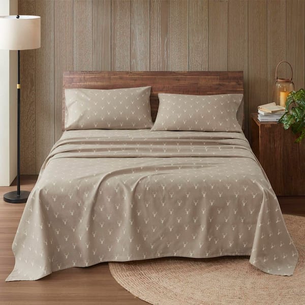 Woolrich Cotton Flannel 4-Piece Stag Head Cotton Queen Sheet Set WR20 ...
