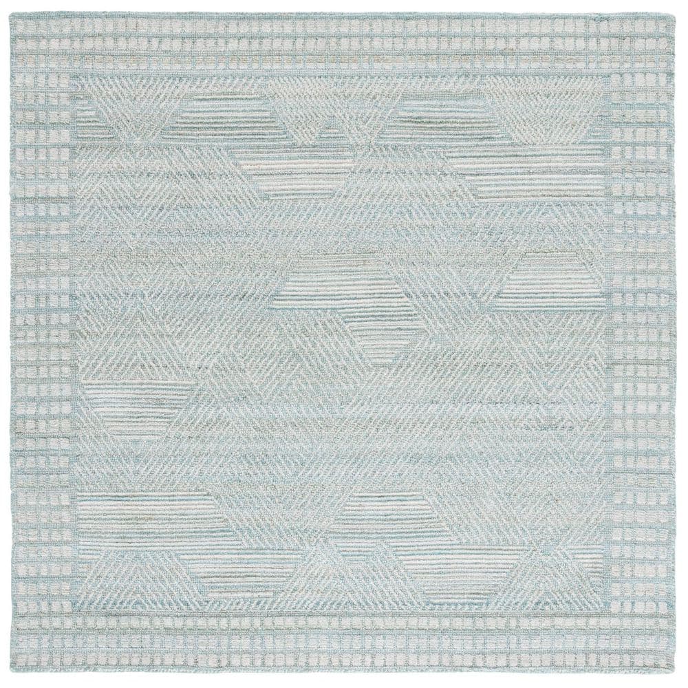 SAFAVIEH Marquee 6 ft. x 6 ft. Turquoise/Gray Chevron Border Square ...
