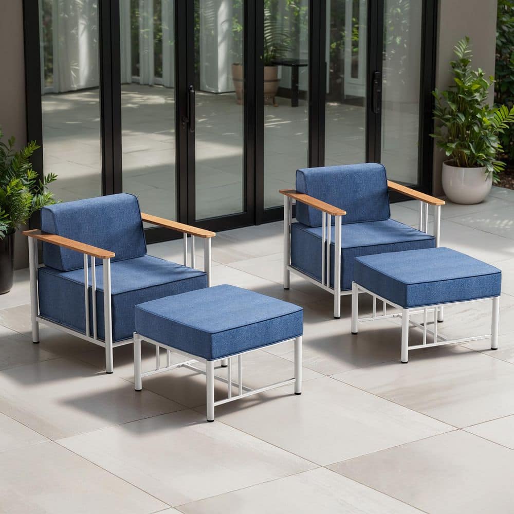 Opohoro Puffin 4-Piece White Metal Outdoor Lounge Chairs with 10 in ...