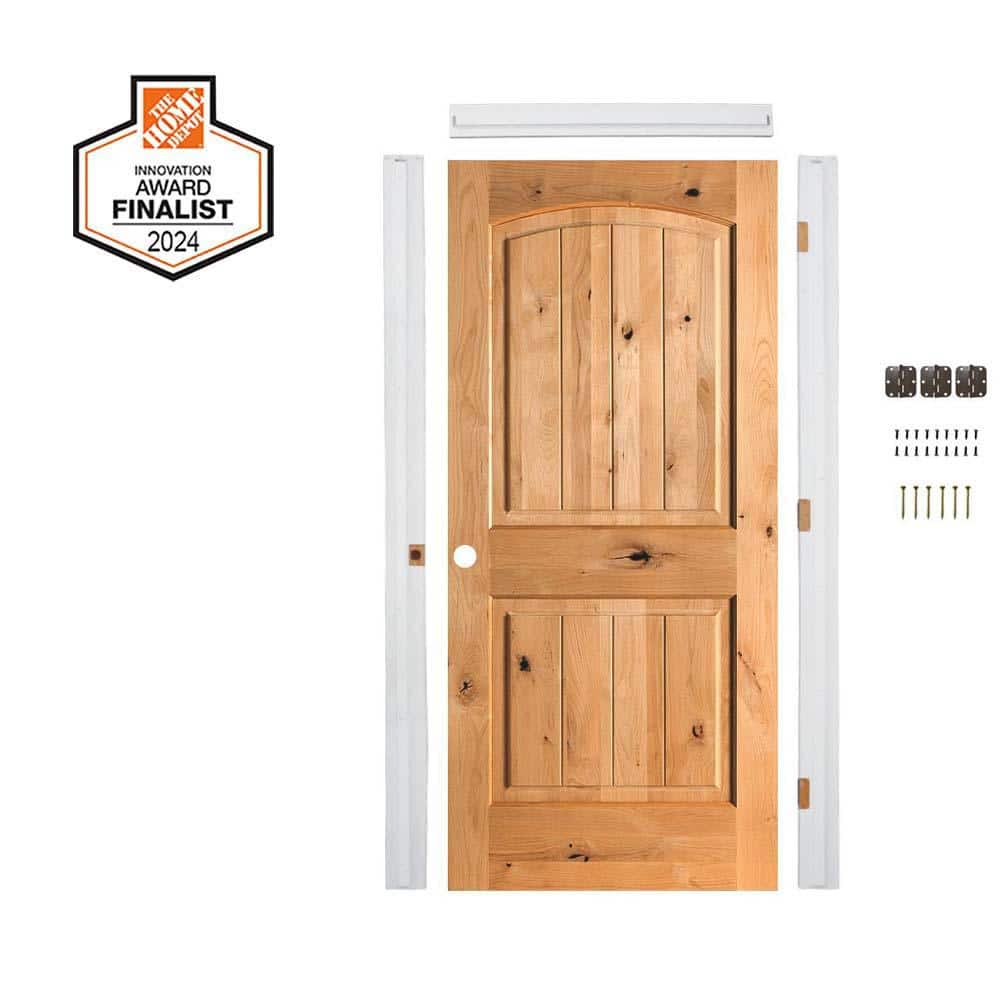 Krosswood Doors DIY 24 in. x 80 in. Alder 2-Panel Right-Hand Top Arch ...